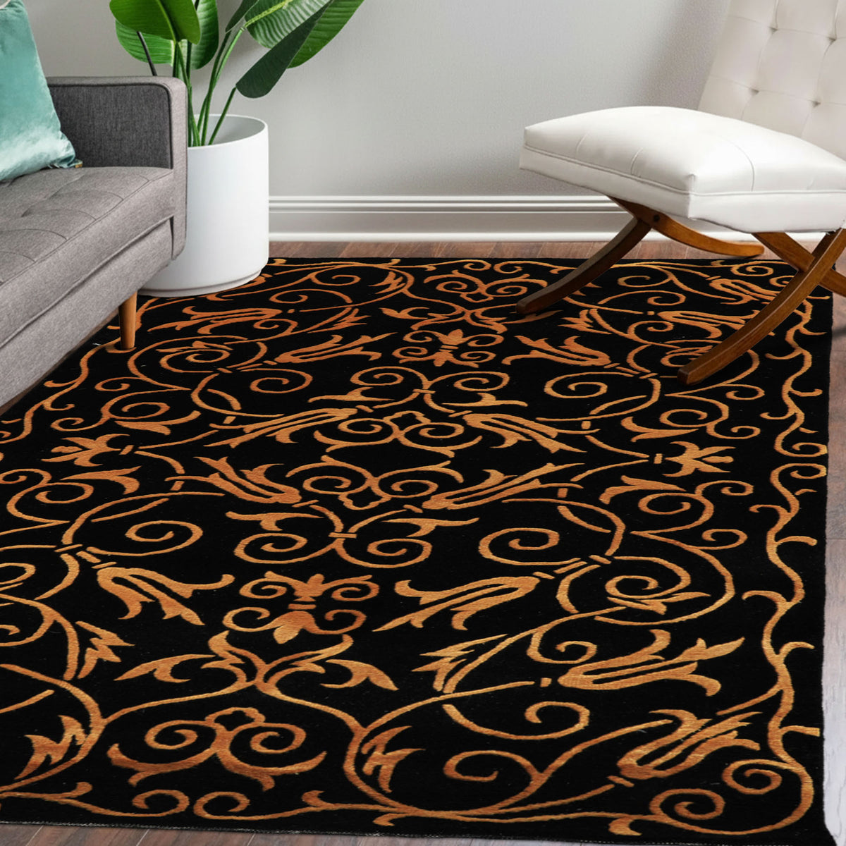 Black 3x5 Tibetan Transitional Hand Knotted Wool & Silk Oriental Area ...