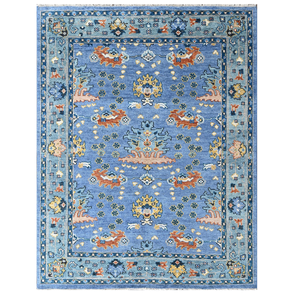 Blue 7'11''x9'11'' Oushak Arts and Crafts Hand Knotted Wool Oriental ...